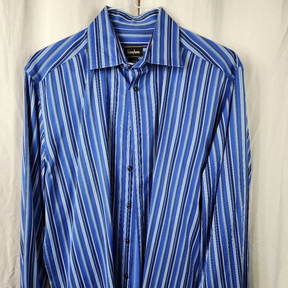 Neiman Marcus | Shirts | Neiman Marcus Blue Gray And Black Striped Long ...